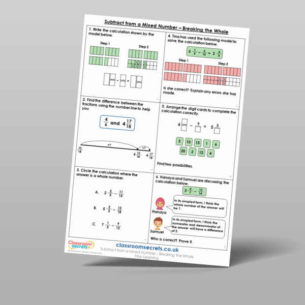 Year 5 Subtract From A Mixed Number Breaking The Whole Prior Learning ...