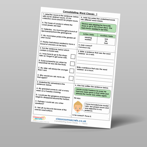Year 6 Consolidating Word Classes 1 Mixed Activity Resource | Classroom ...