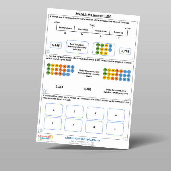 Year 4 Round To The Nearest 1 000 Homework Resource | Classroom Secrets