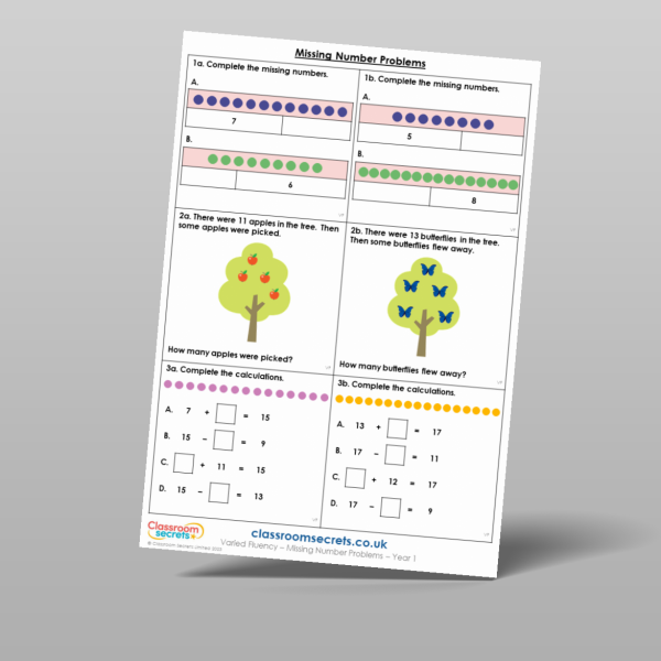 Year 1 Missing Number Problems Varied Fluency Resource | Classroom Secrets