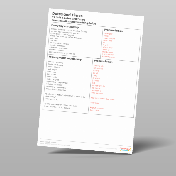 Year 4 French Dates And Times Pronunciation Guide Resource | Classroom ... Year 4 French Dates And Times Pronunciation Guide Resource | Classroom ...