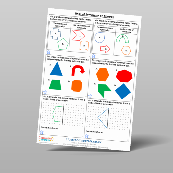 Year 2 Lines Of Symmetry On Shapes Reasoning And Problem Solving ...