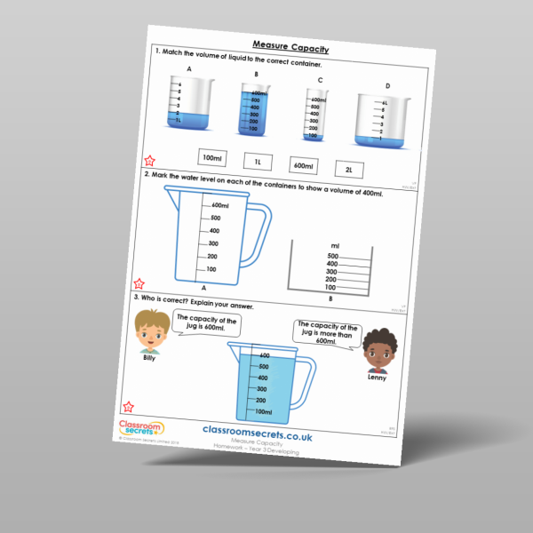 Year 3 Measure Capacity Homework Resource | Classroom Secrets