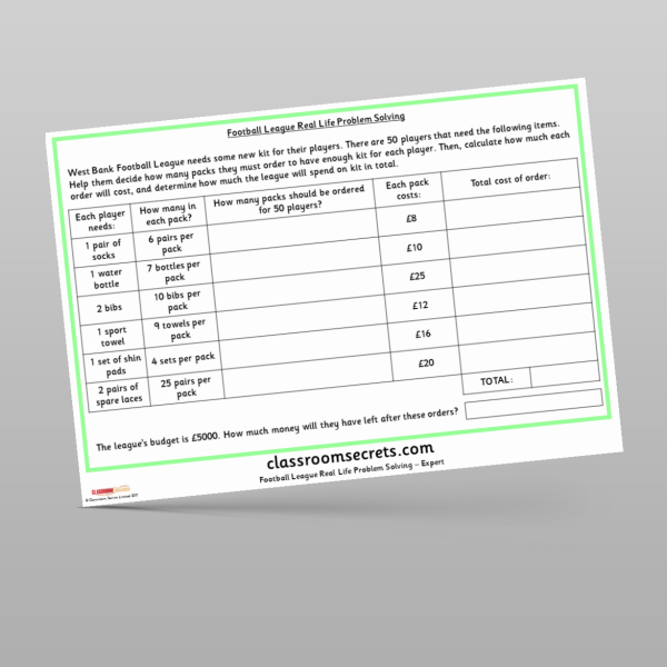 KS1 And 2 Football League Word Problems Resource | Classroom Secrets