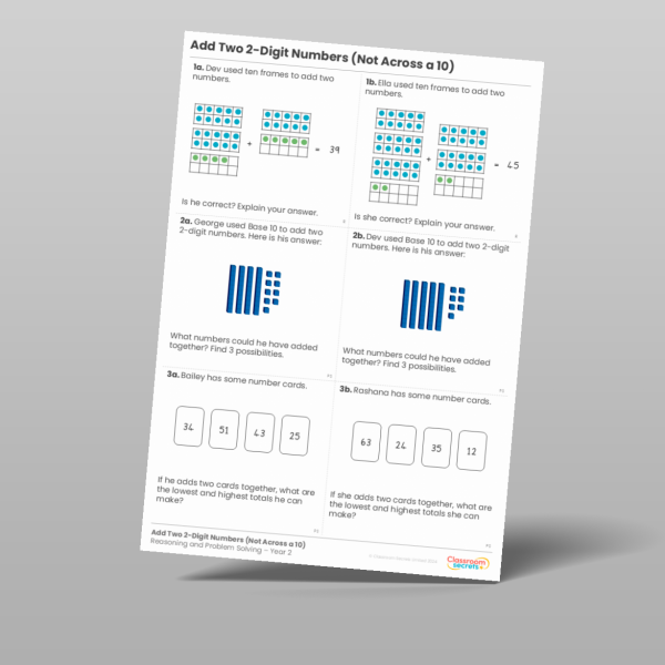 Year 2 Add Two 2 Digit Numbers Not Across A 10 Reasoning And Problem ...