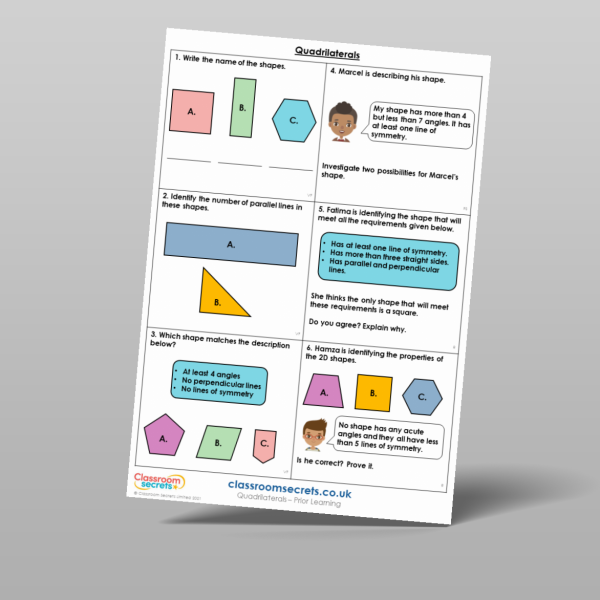 Year 4 Quadrilaterals Prior Learning Resource | Classroom Secrets
