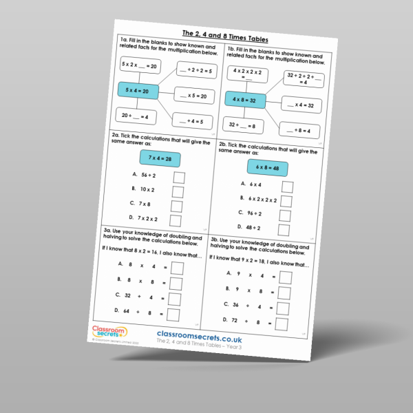 Year 3 The 2 4 And 8 Times Tables Varied Fluency Resource | Classroom ...