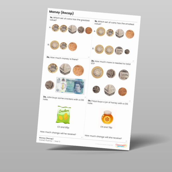 Year 3 Money Recap Varied Fluency Resource | Classroom Secrets