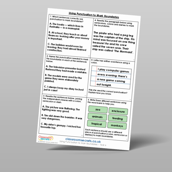 Year 6 Using Punctuation To Mark Boundaries Mixed Activity Resource ...