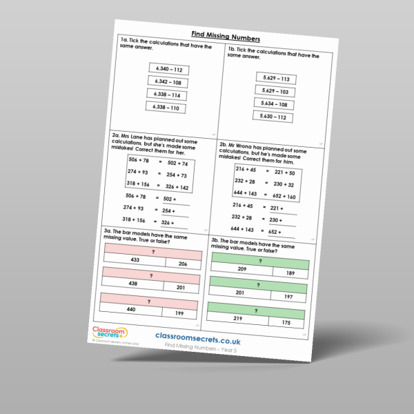 Year 5 Find Missing Numbers Varied Fluency Resource | Classroom Secrets
