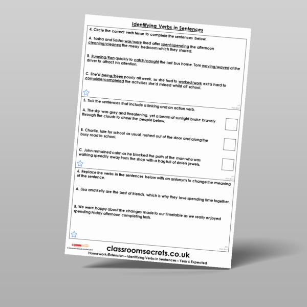 Year 6 Identifying Verbs In Sentences Varied Fluency Resource ...