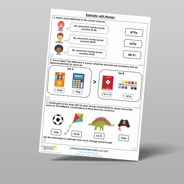 Year 4 Estimate With Money Homework Resource | Classroom Secrets