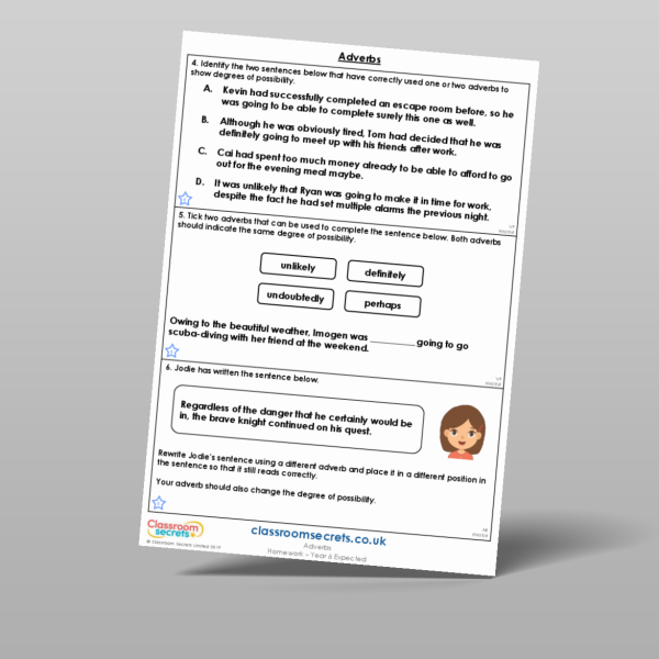 Year 6 Adverbs Homework Resource | Classroom Secrets