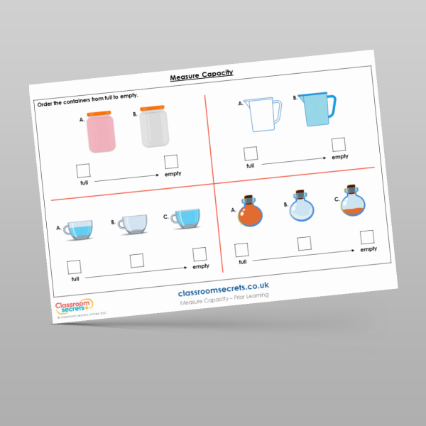 Year 1 Measure Capacity Prior Learning Resource | Classroom Secrets