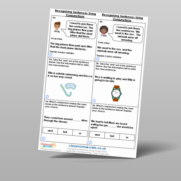 Year 2 Recognising Sentences Using Conjunctions Application And Reasoning Resource Classroom