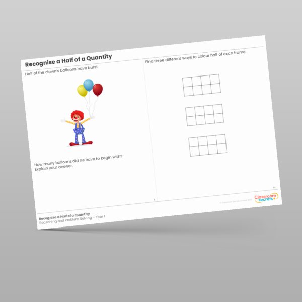 Year 1 Recognise A Half Of A Quantity Reasoning And Problem Solving 2 ...
