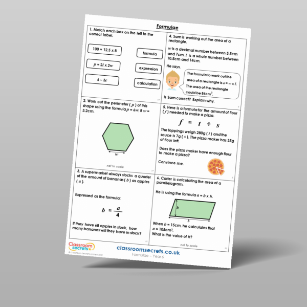 Year 6 Formulae Mixed Activity Resource | Classroom Secrets
