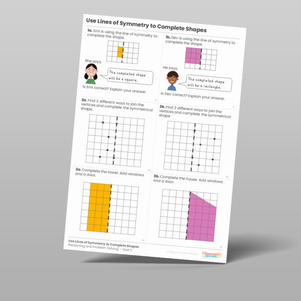 Year 2 Use Lines Of Symmetry To Complete Shapes Reasoning And Problem ...
