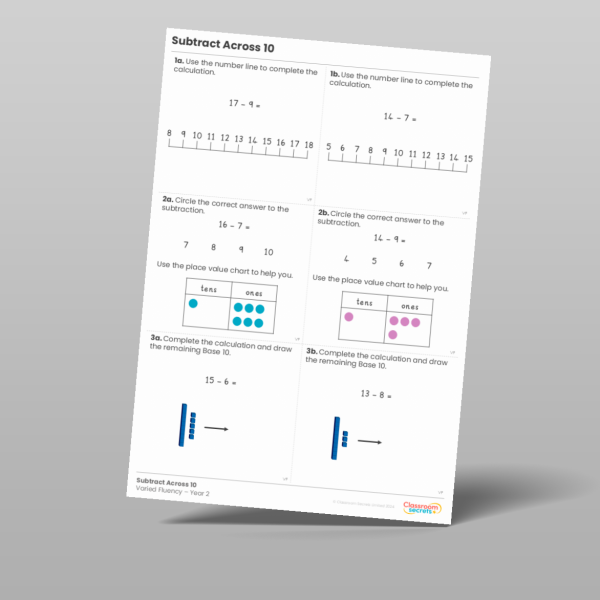 Year 2 Subtract Across 10 Varied Fluency Resource Classroom Secrets