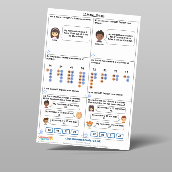 Year 2 10 More 10 Less Reasoning And Problem Solving Resource ...