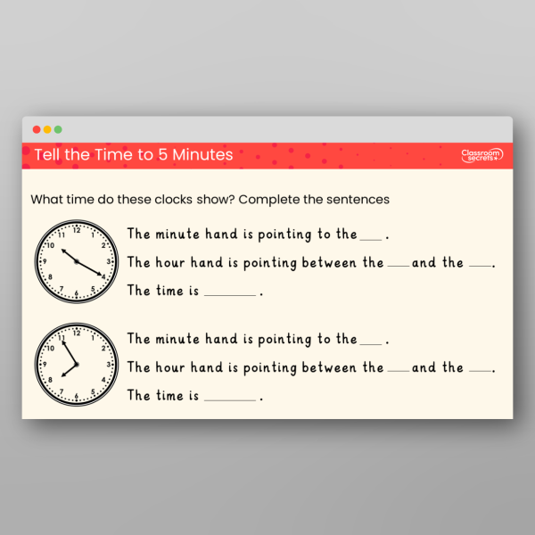 Year 2 Tell The Time To 5 Minutes Teaching Ppt Resource | Classroom Secrets