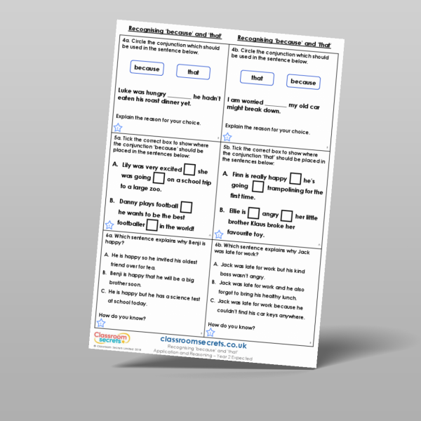 Year 2 Recognising Because And That Application And Reasoning 2 Resource Classroom Secrets