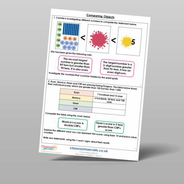 Year 3 Comparing Objects Discussion Problem Resource Classroom Secrets