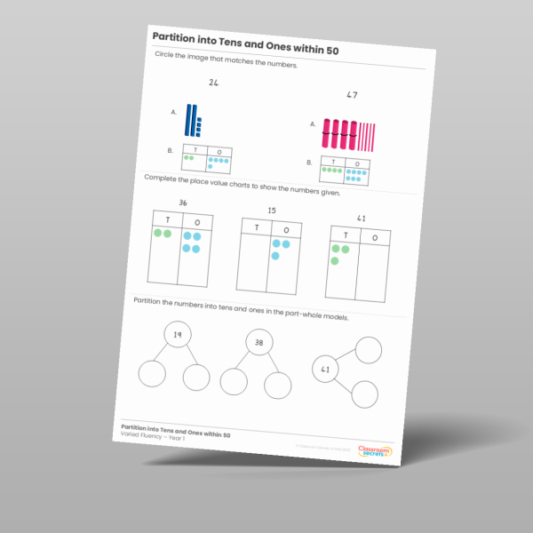 Year 1 Partition Into Tens And Ones Within 50 Varied Fluency 2 Resource | Classroom Secrets