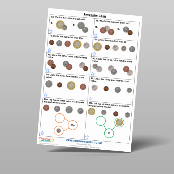 Year 1 Recognise Coins Varied Fluency Resource | Classroom Secrets