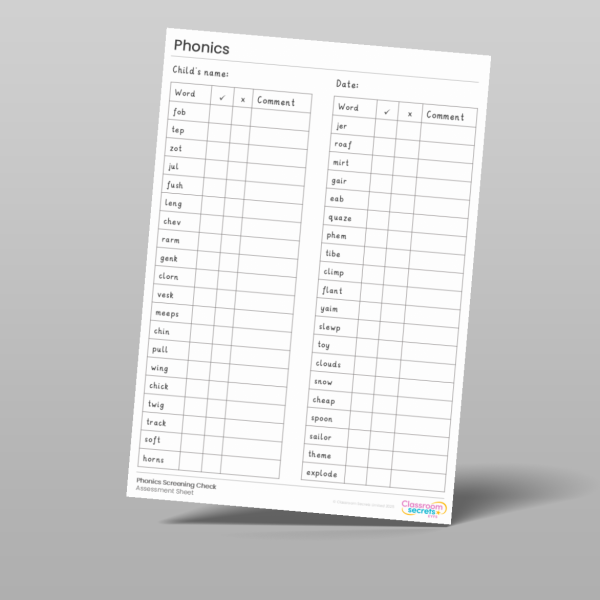 Year 1 Phonics Screening Check Assessment Sheet Resource | Classroom ...