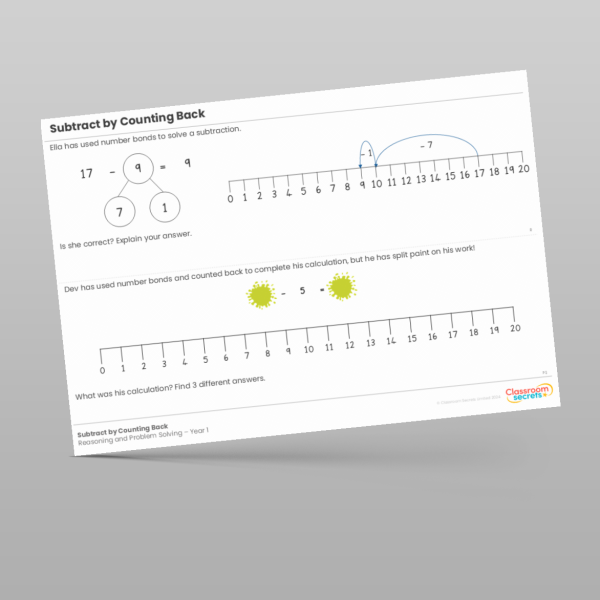 Year 1 Subtract By Counting Back Reasoning And Problem Solving Resource Classroom Secrets