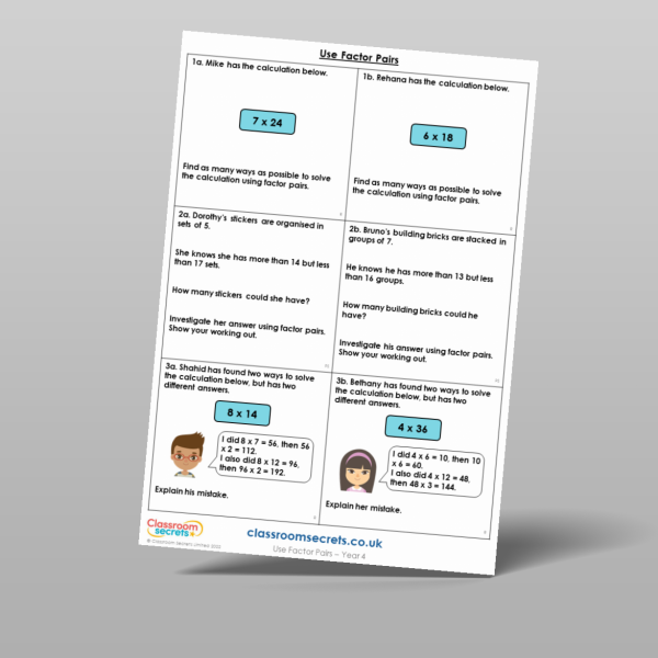 Year 4 Use Factor Pairs Reasoning And Problem Solving Resource ...