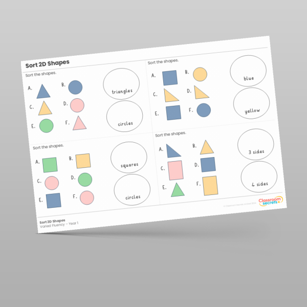 Year 1 Sort 2d Shapes Varied Fluency 2 Resource | Classroom Secrets