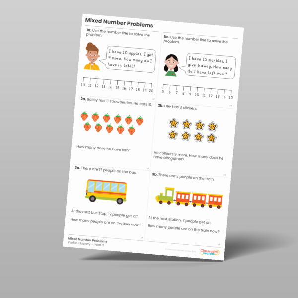 Year 2 Mixed Number Problems Varied Fluency Resource | Classroom Secrets