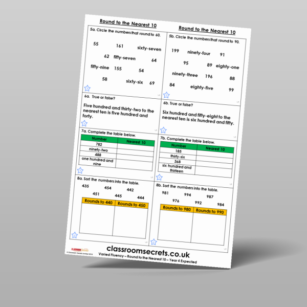 Year 4 Round To The Nearest 10 Varied Fluency Resource | Classroom Secrets