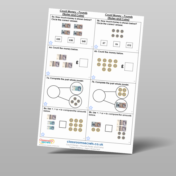 Year 2 Count Money Pounds Notes And Coins Varied Fluency Resource ...