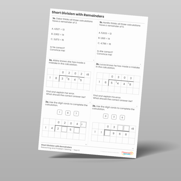 Year 6 Short Division With Remainders Reasoning And Problem Solving ...