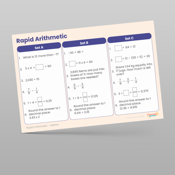 Spring 1 Week 2 Rapid Arithmetic Resource | Classroom Secrets