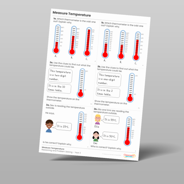 Year 2 Measure Temperature Reasoning And Problem Solving Resource Classroom Secrets