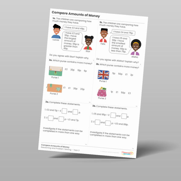 Year 3 Compare Amounts Of Money Reasoning And Problem Solving Resource ...