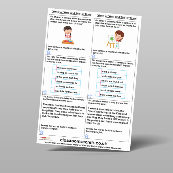 Year 4 Were Or Was And Did Or Done Application And Reasoning Resource ...