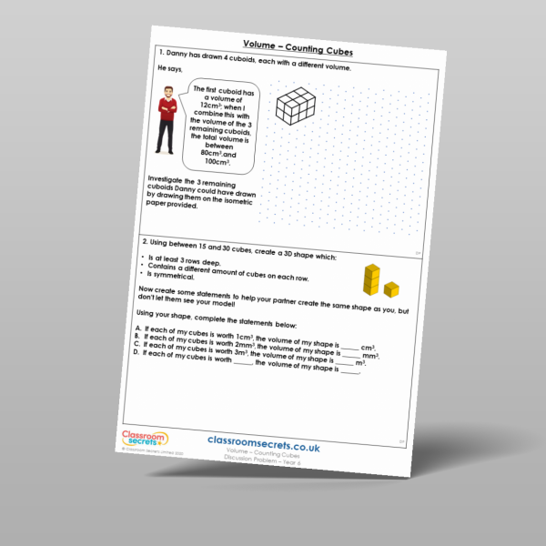 Year 6 Volume Counting Cubes Discussion Problem Resource | Classroom ...