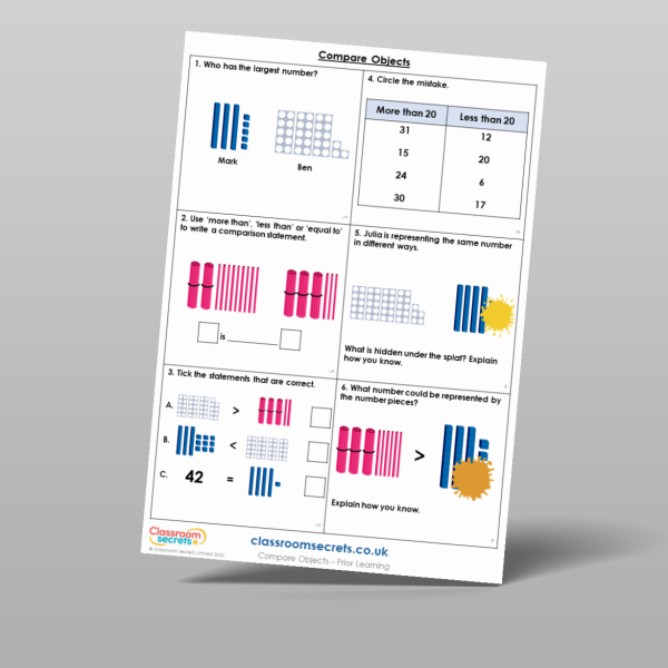 Year 2 Compare Objects Prior Learning Resource Classroom Secrets