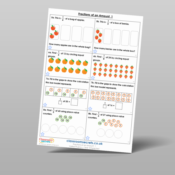 Year 3 Fractions Of An Amount 1 Varied Fluency Resource | Classroom Secrets