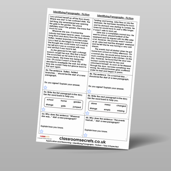 Year 4 Identifying Paragraphs Fiction Application And Reasoning ...