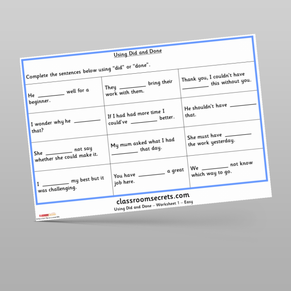 KS2 Using Did And Done Test Practice Resource | Classroom Secrets