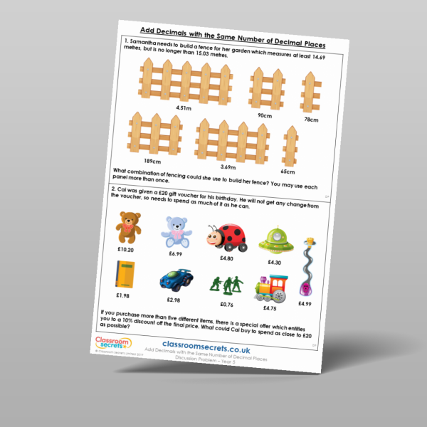 Year 5 Add Decimals With The Same Number Of Decimal Places Discussion ...