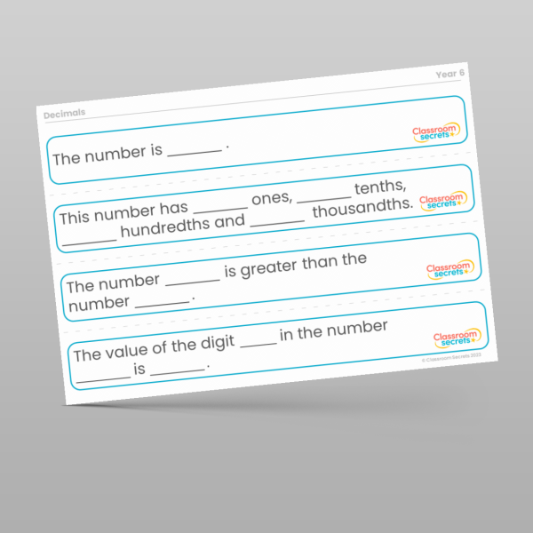 Year 6 Decimals Stem Sentences Resource | Classroom Secrets