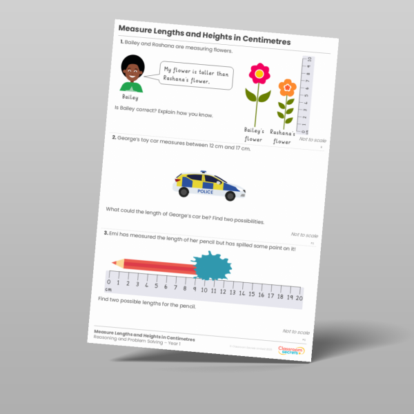 Year 1 Measure Lengths And Heights In Centimetres Reasoning And Problem Solving Resource ...