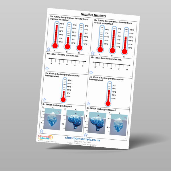 Year 4 Negative Numbers Varied Fluency Resource | Classroom Secrets
